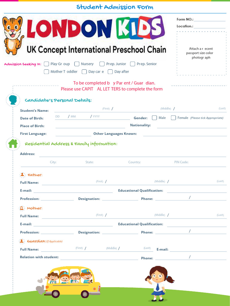 Pre School Admission Form Template | PDF