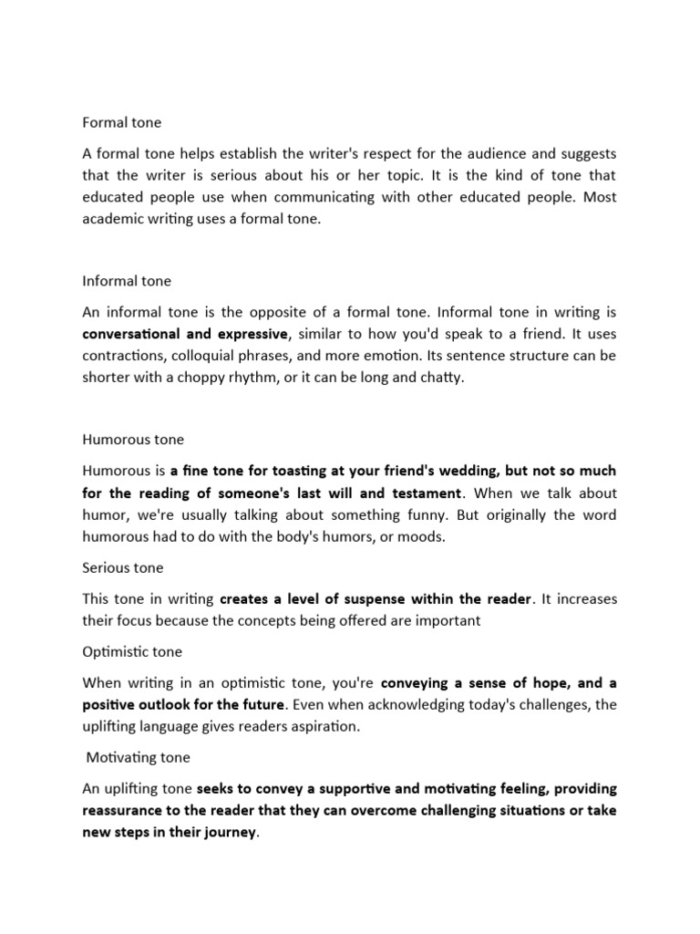 Writing Tones Explained: Formal to Conversational | PDF | Career ...