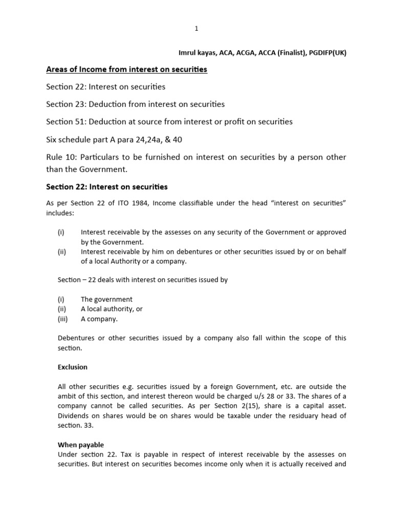 Income From Interest On Securities | PDF | Interest | Bonds (Finance)