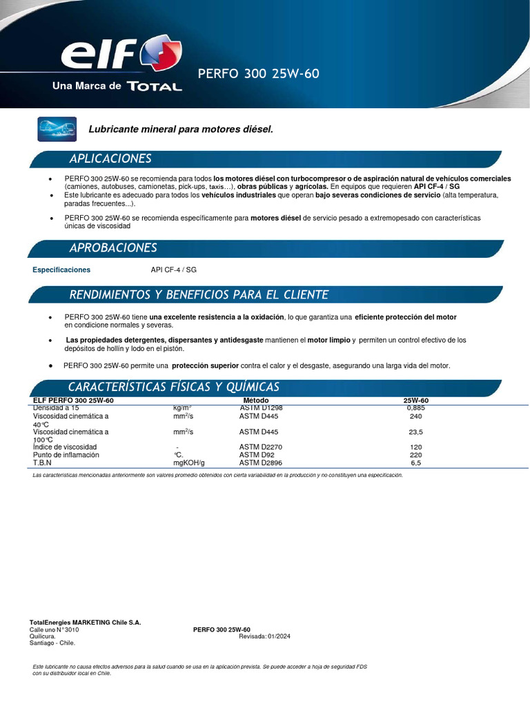 FT Elf Perfo 300 25W60 | PDF | Lubricante | Motor diesel