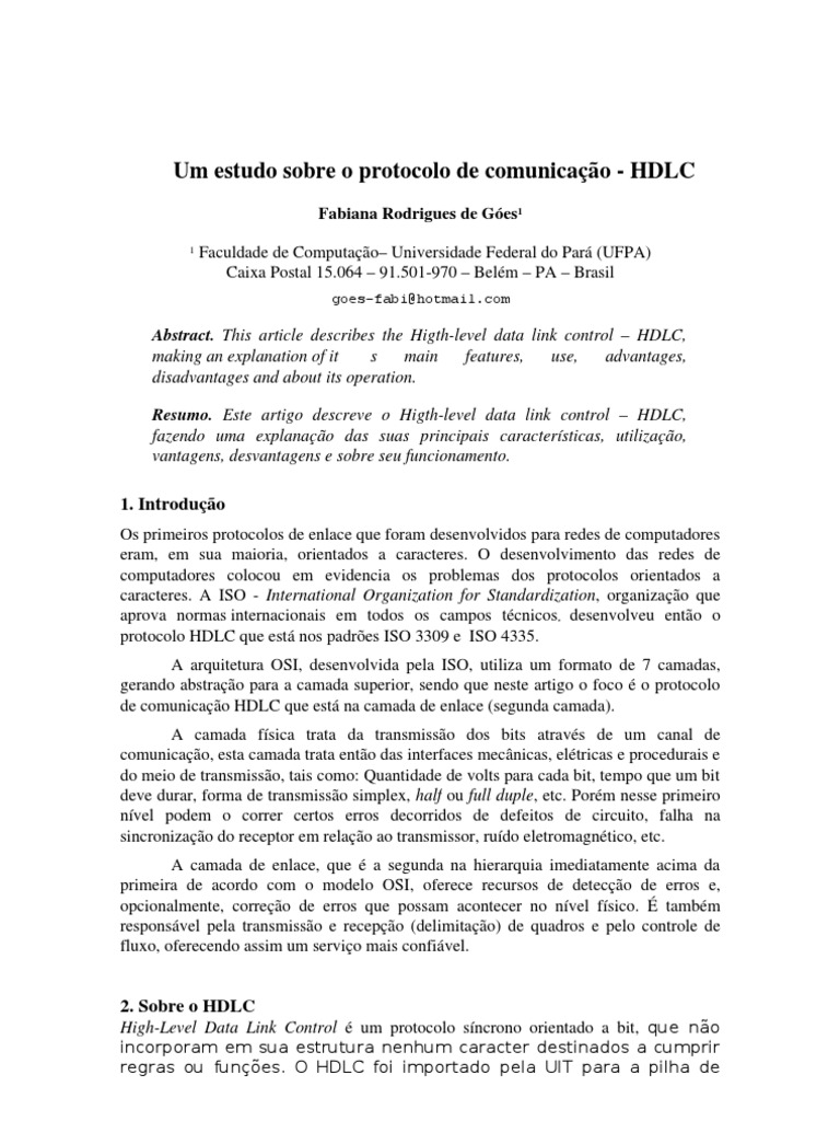 Estudo do Protocolo HDLC | PDF | Modelo OSI | Redes
