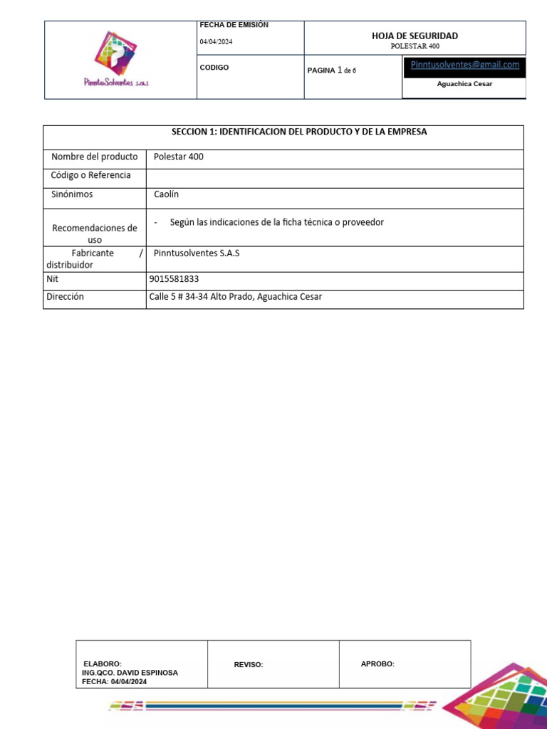 Hoja de Seguridad del Polestar 400 | PDF | Residuos | Dióxido de azufre