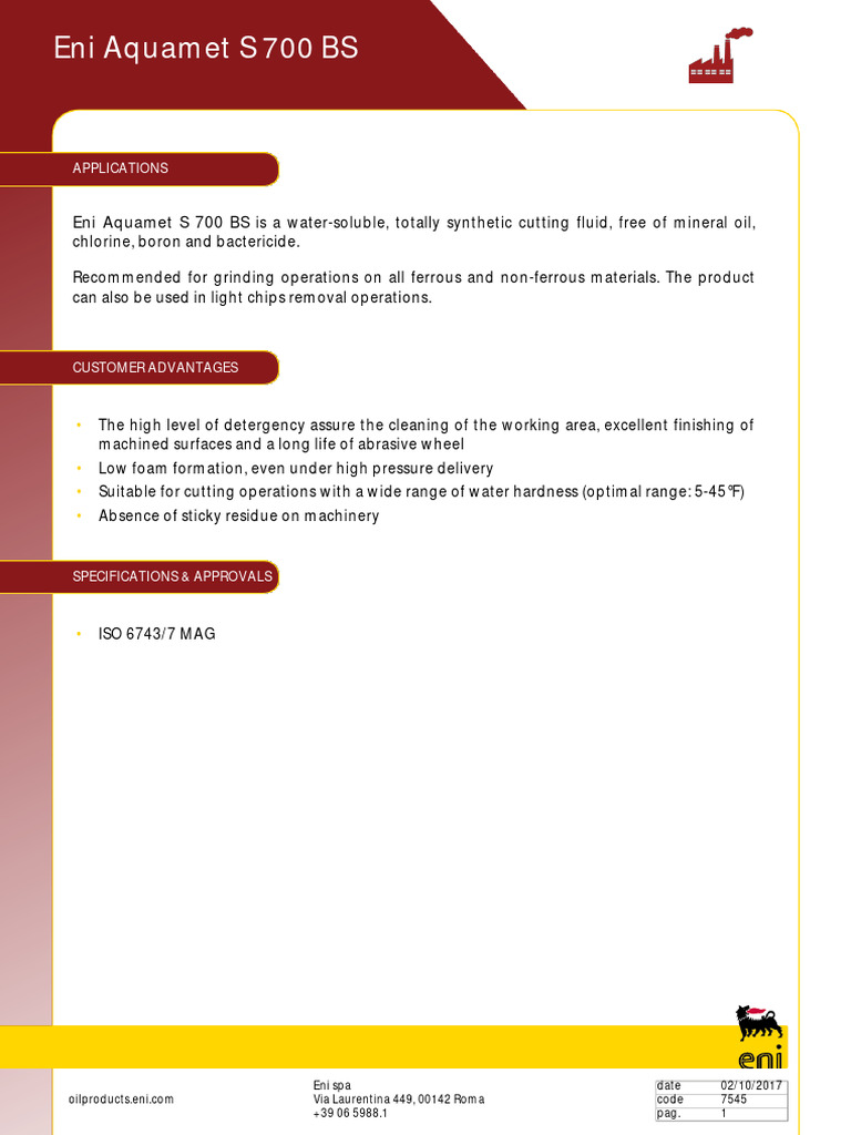 Aquamet S 700 BS | PDF | Emulsion | Metals