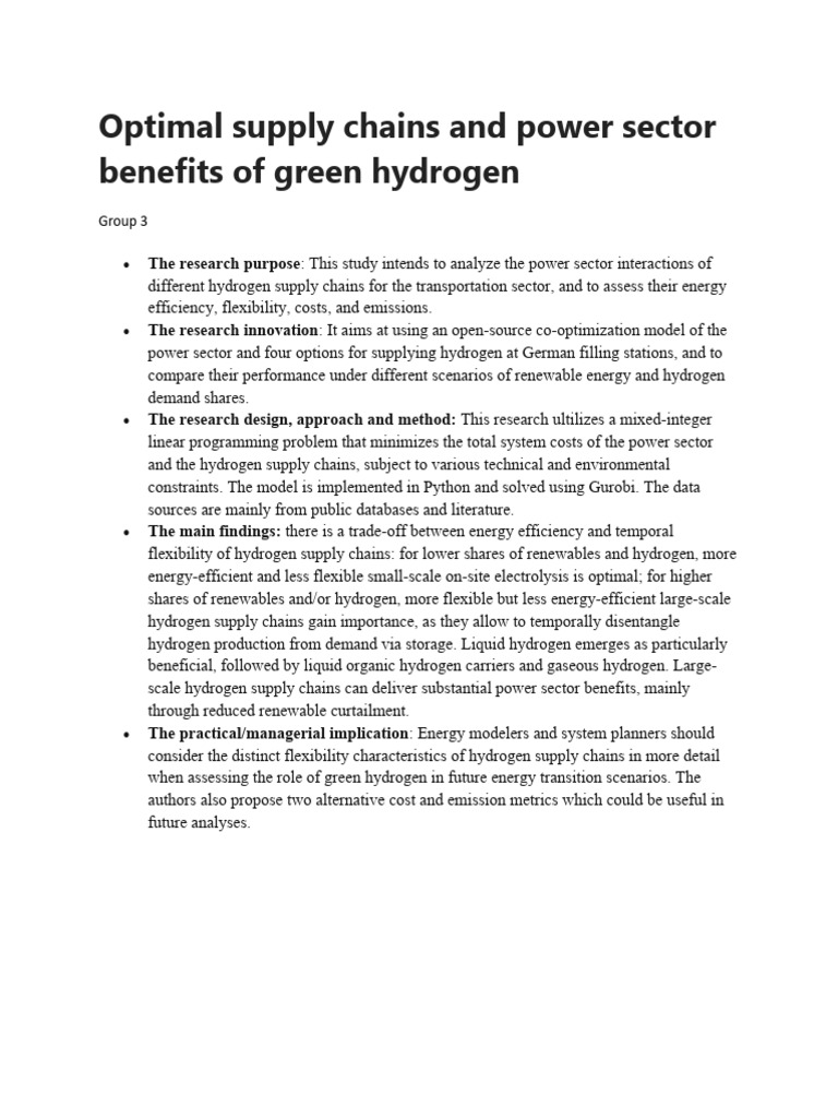 Optimal Supply Chains and Power Sector Benefits of Green Hydrogen | PDF