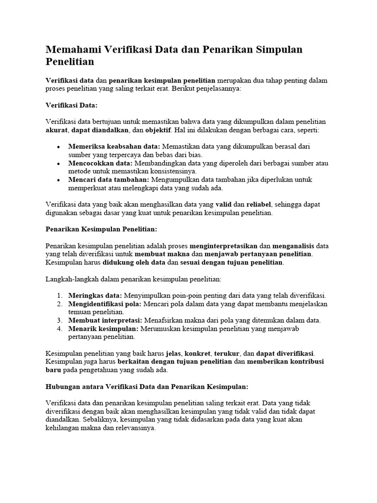 Memahami Verifikasi Data dan Penarikan Simpulan Penelitian | PDF