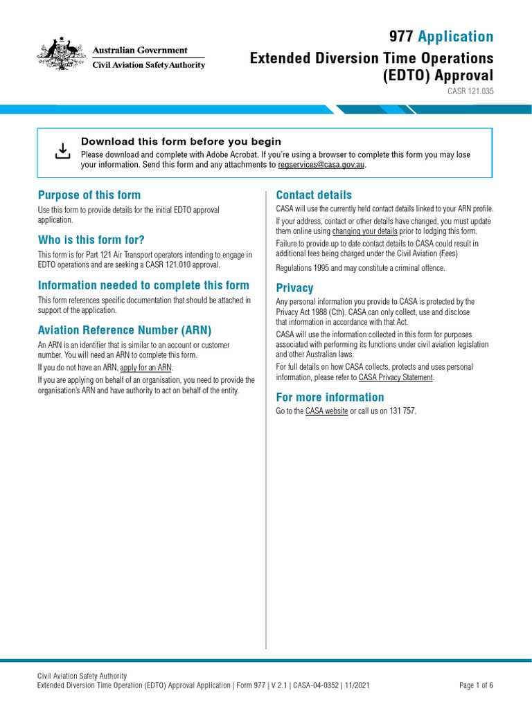 Extended Diversion Time Operations Edto Approval Form 977 | PDF | Aviation