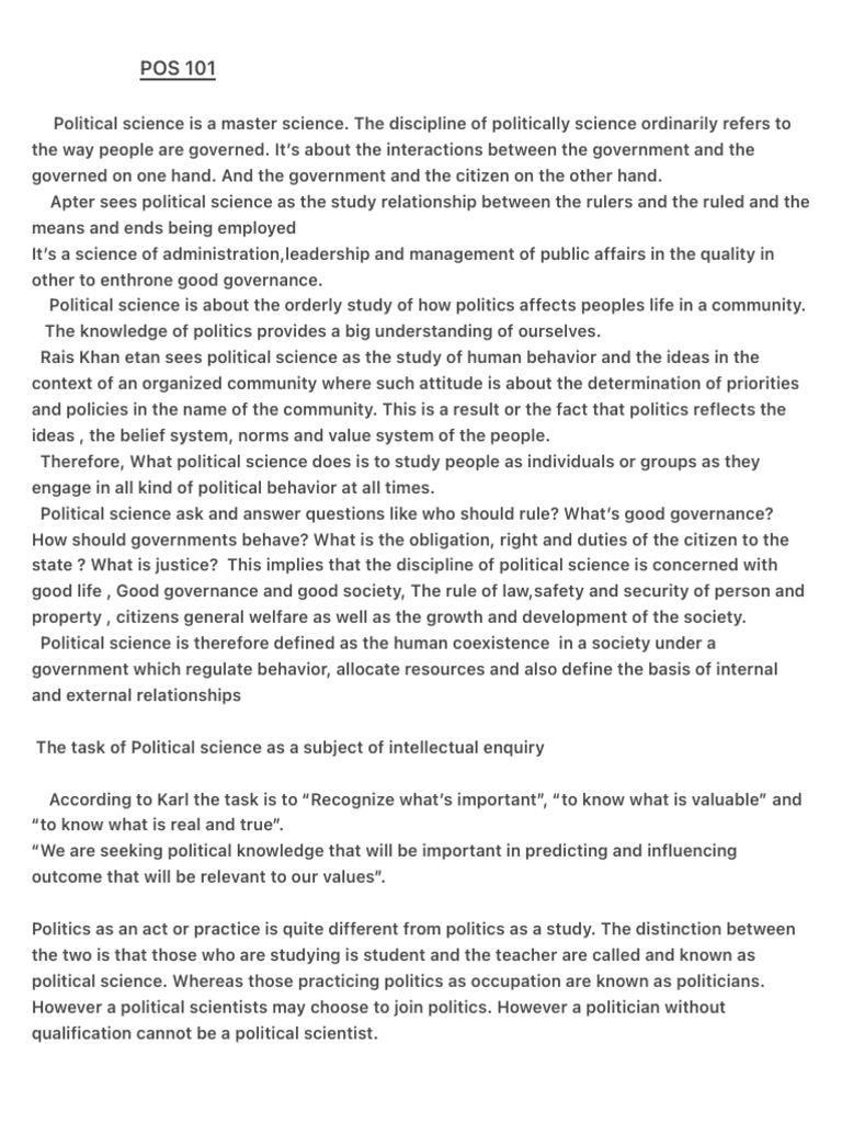 POS 101 Lecture 1 | PDF | Power (Social And Political) | Governance