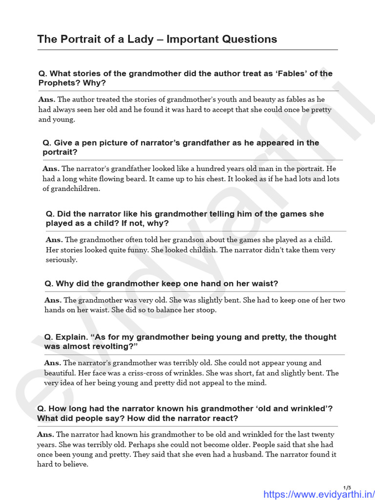 Class 11 English: Portrait of a Lady Q&A | PDF