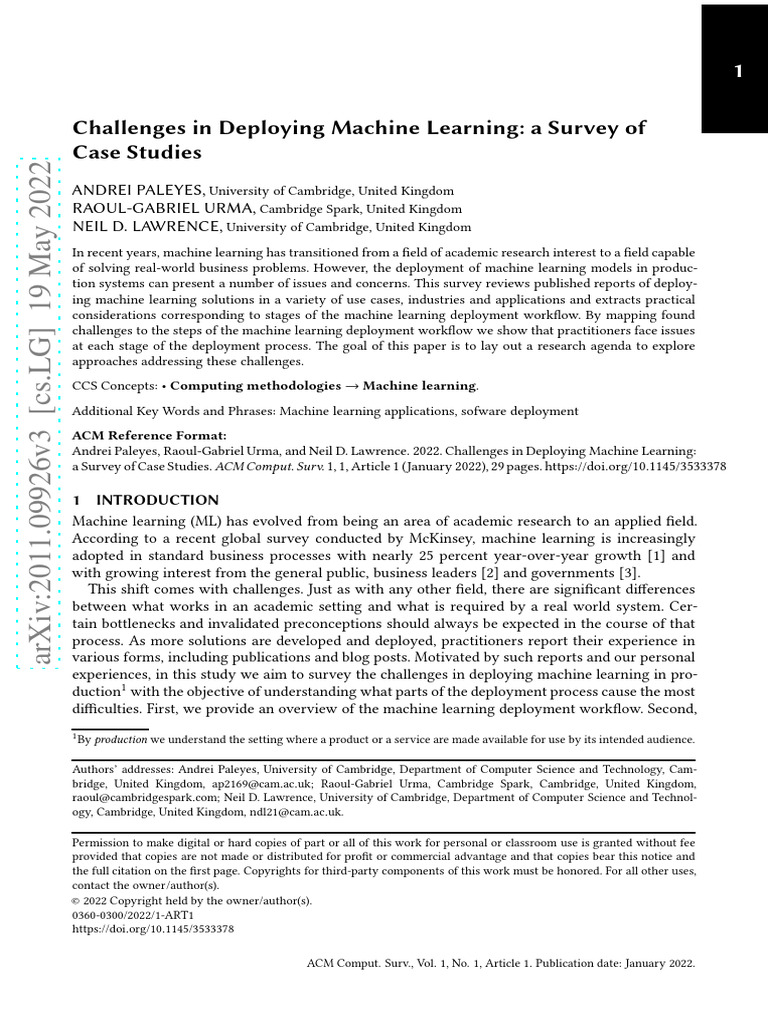 Challenges in Deploying Machine Learning | Download Free PDF | Machine Learning | Data