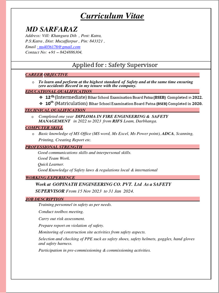 Safety CV | PDF