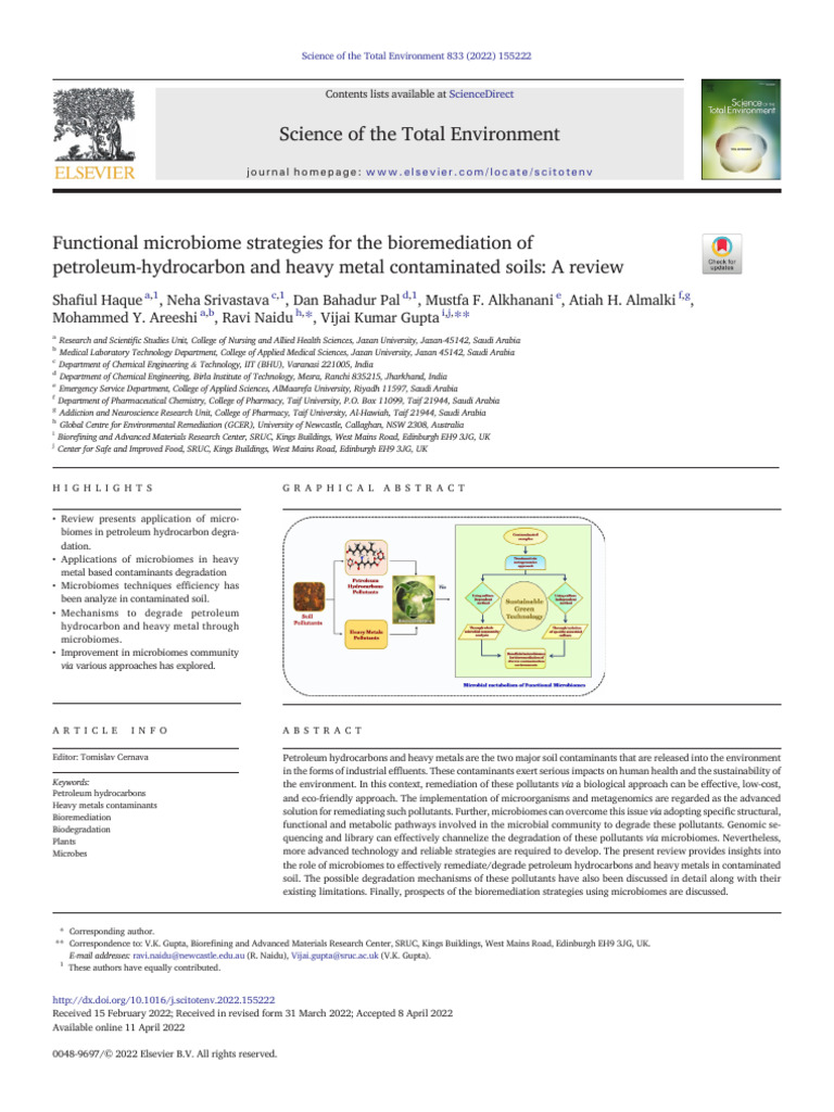 Functional Microbiome Strategies For The Bioremediation of Petroleum-Hydrocarbon and Heavy Metal ...