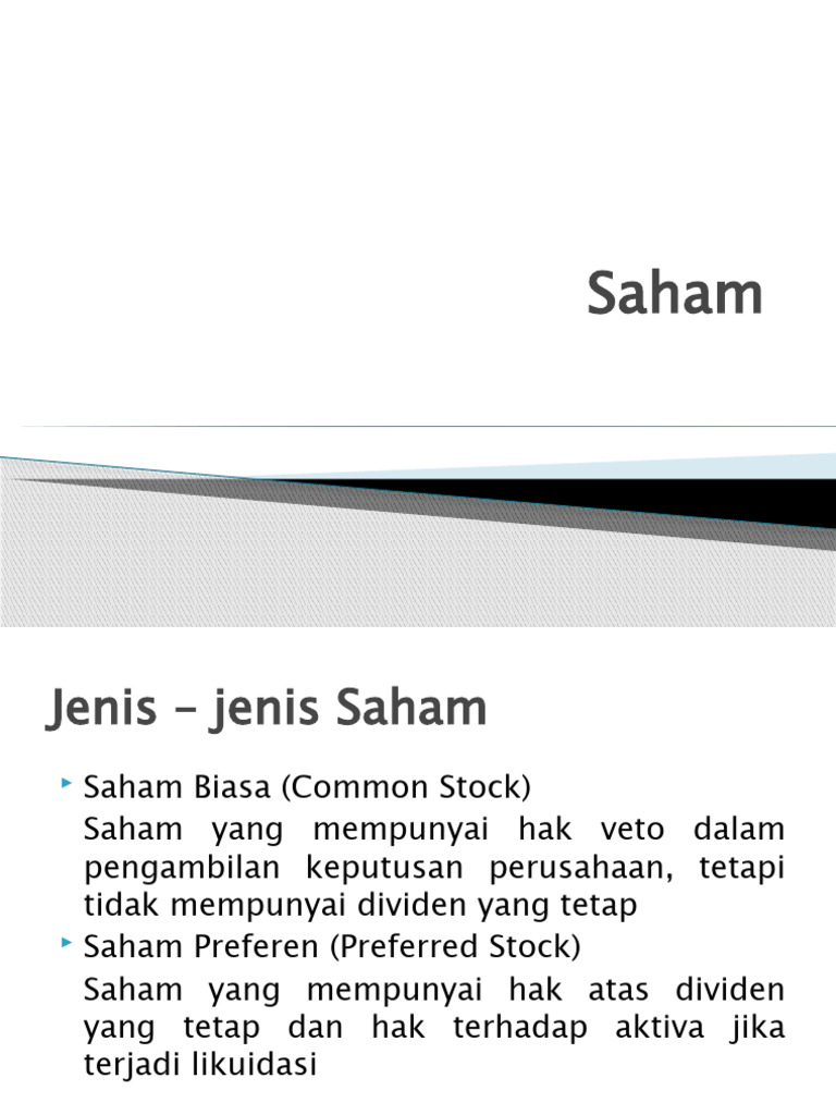 Jenis dan Karakteristik Saham di Pasar | PDF | Pengelolaan Keuangan & Uang