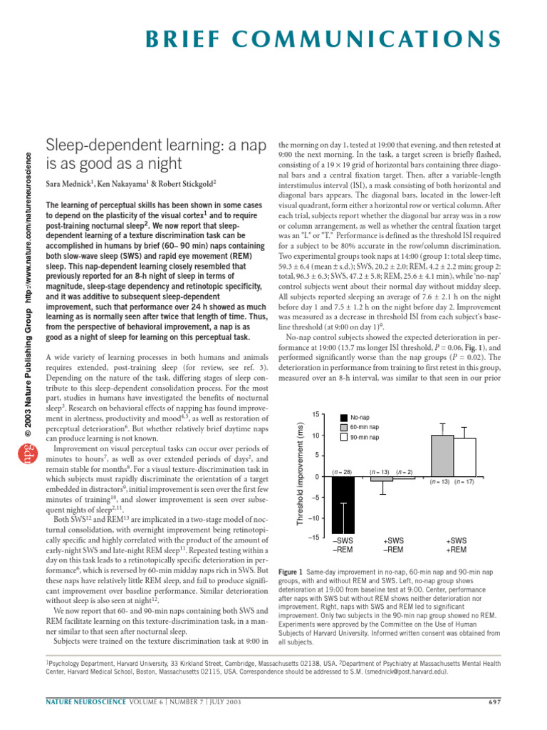 Sleep Dependent Learning | PDF | Sleep | Rapid Eye Movement Sleep
