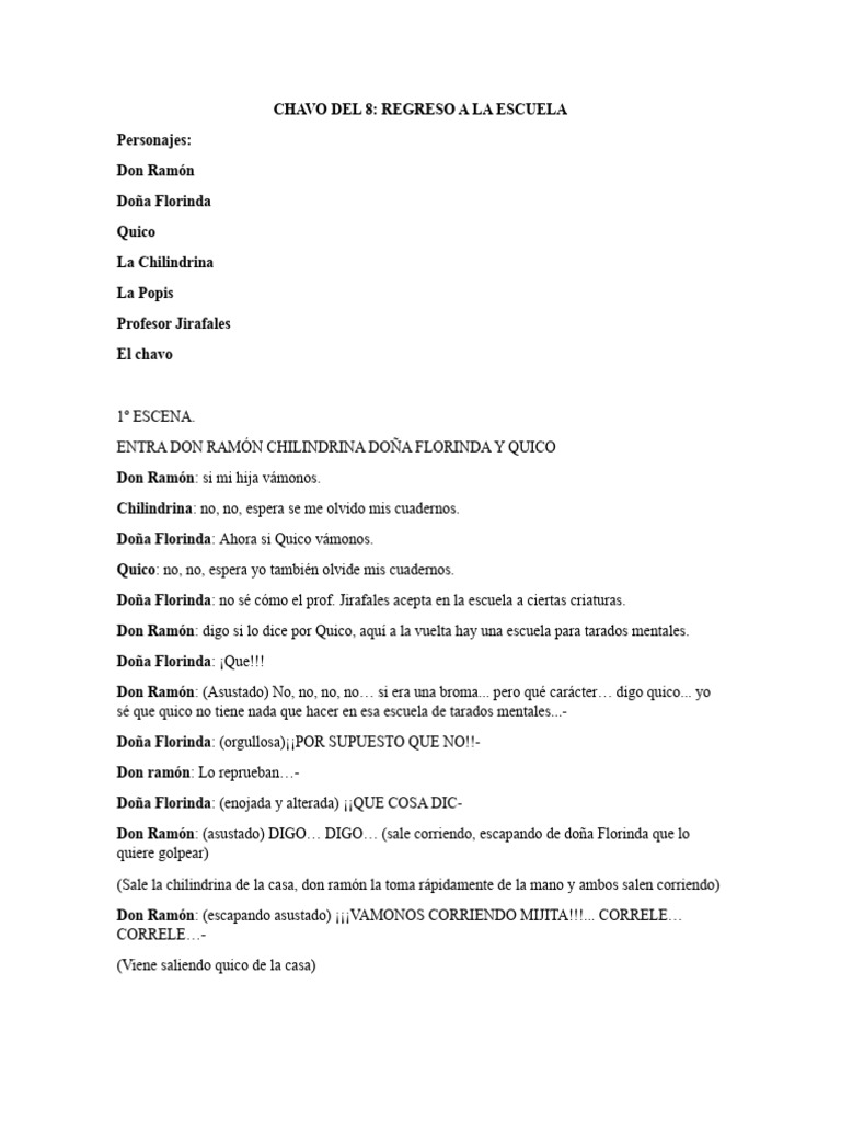Guion Teatral Chavo Del 8 - 8° B | PDF