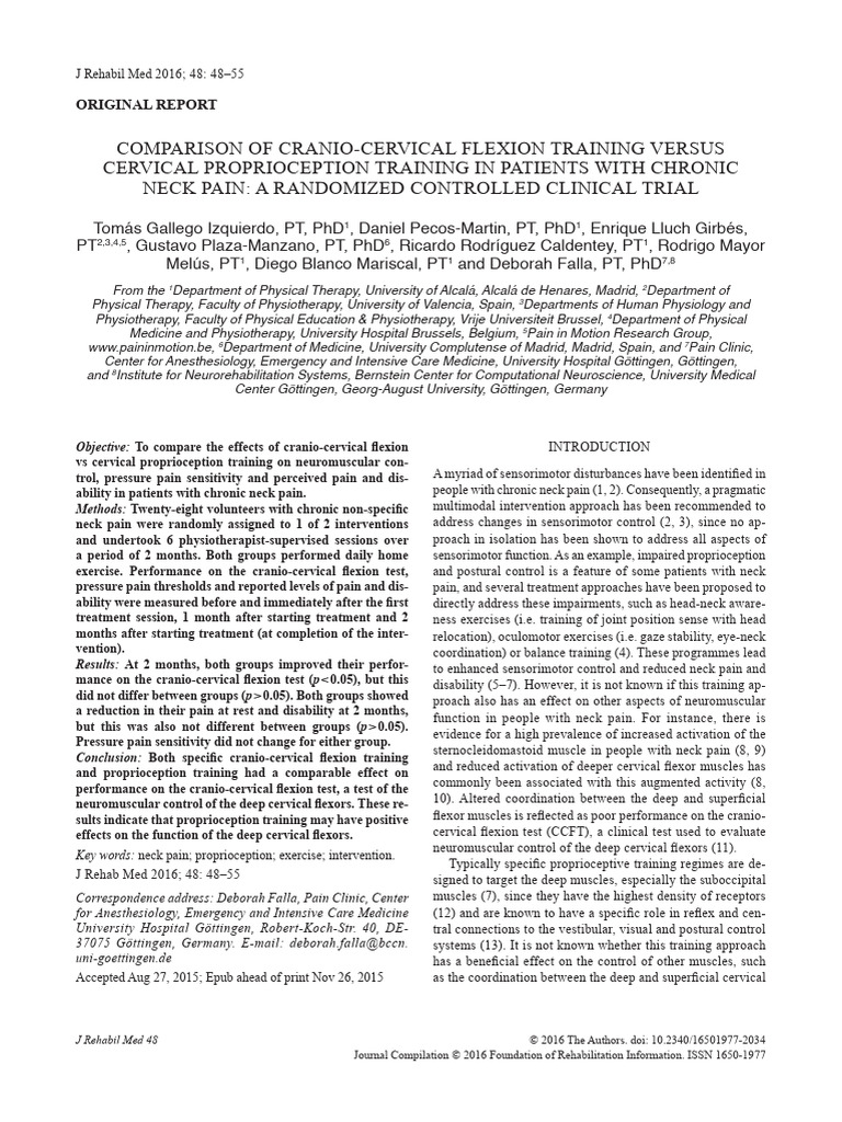 Comparison of Cranio-Cervical Flexion Training Versus Cervical ...