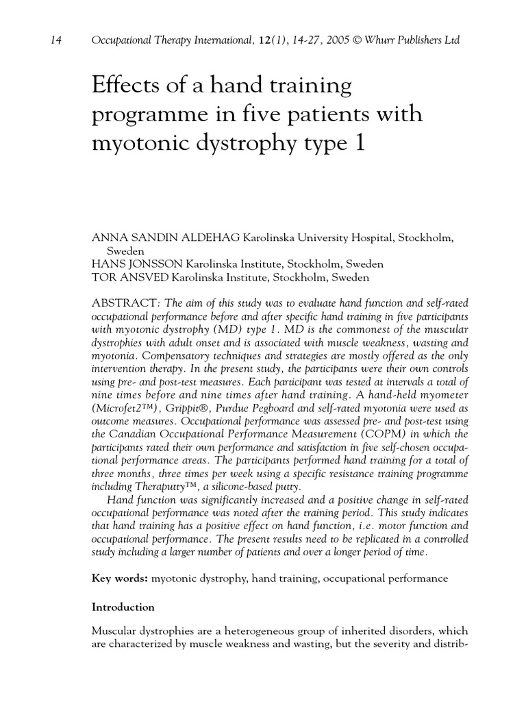 In Occupation Therapy Intl - 2006 - Aldehag - Effects of A Hand ...