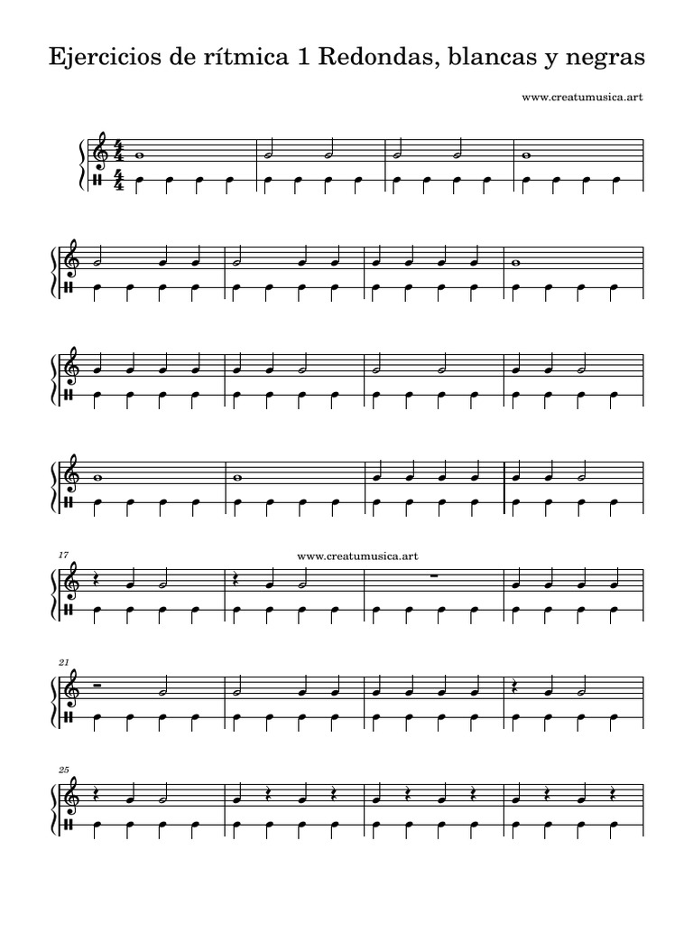 Ejercicios de Ritmica 1 Redondas Blancas y Negras | PDF