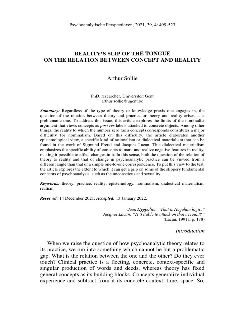 Reality's Slip of The Tongue - On The Relationship Between Concept and ...