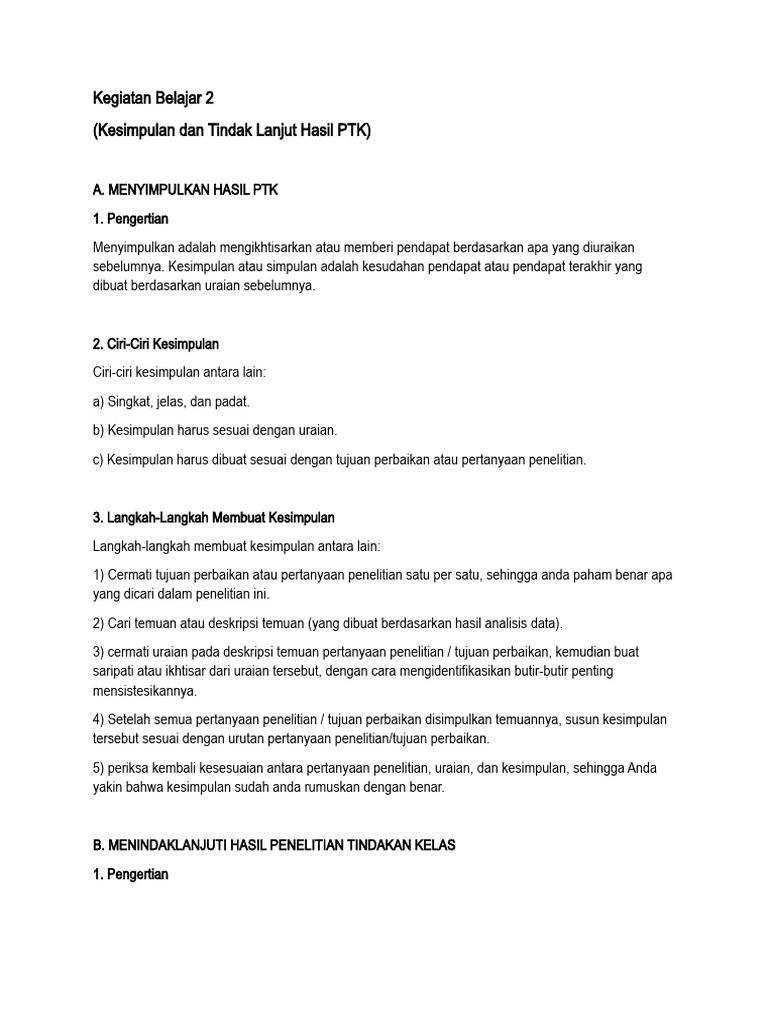 Kegiatan Belajar 2 (Kesimpulan Dan Tindak Lanjut Hasil PTK) | PDF