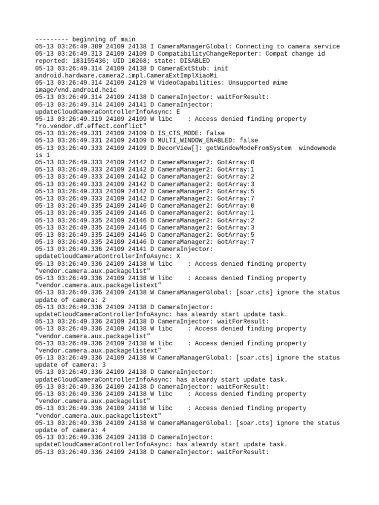Camera Service Connection Logs | PDF | Computing | Software
