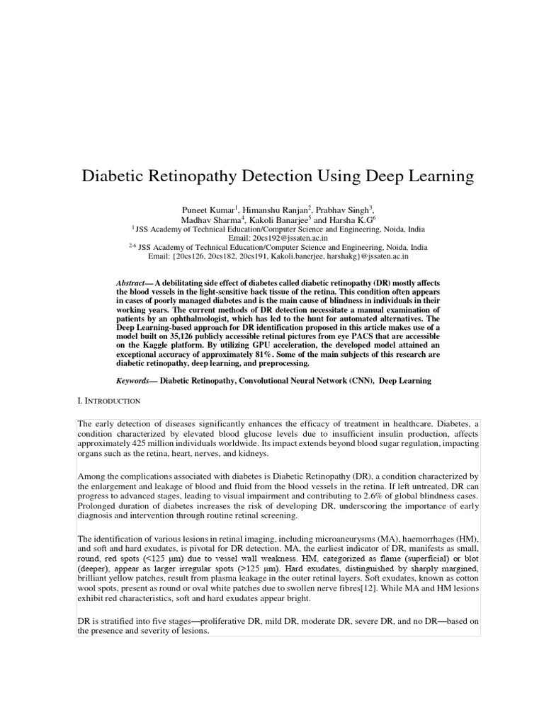 Diabetic Retinopathy Detection Using Deep Learning Implementation Paper | PDF | Deep Learning ...