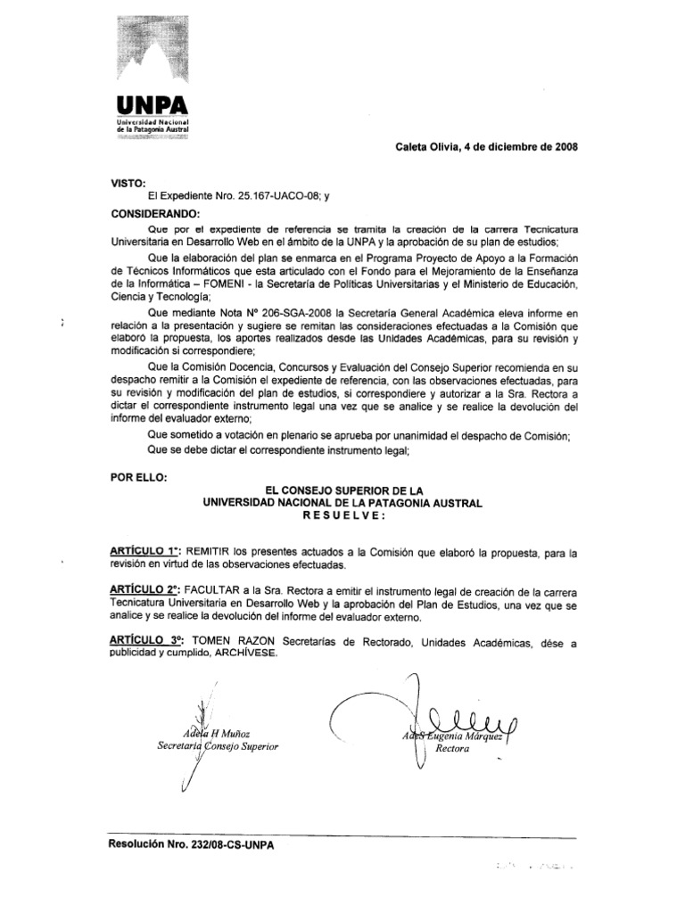 Tecnicatura Universitaria en Desarrollo Web (081) - Res Nro 1108-09 RE ...