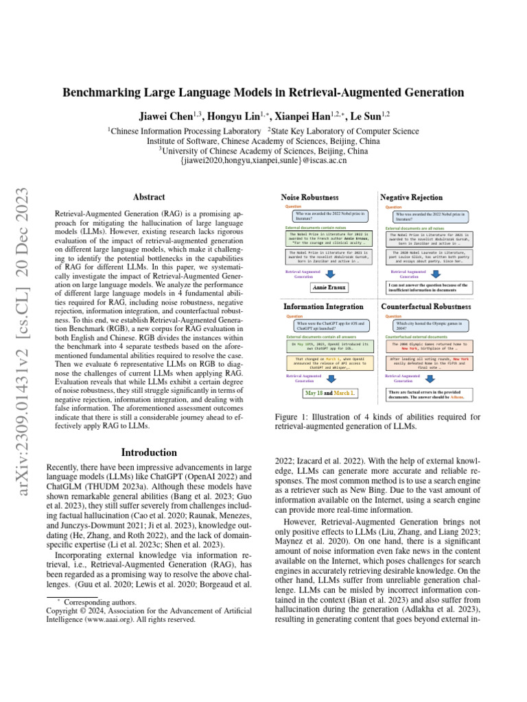 Benchmarking Large Language Models in Retrieval-Augmented Generation | PDF | Computing | Human ...