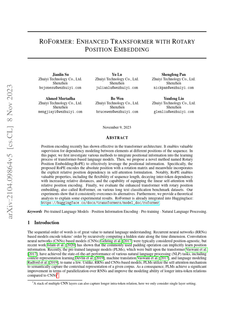 Roformer - Enhanced Transformer With Rotary Position Embedding | PDF | Art | Technology ...