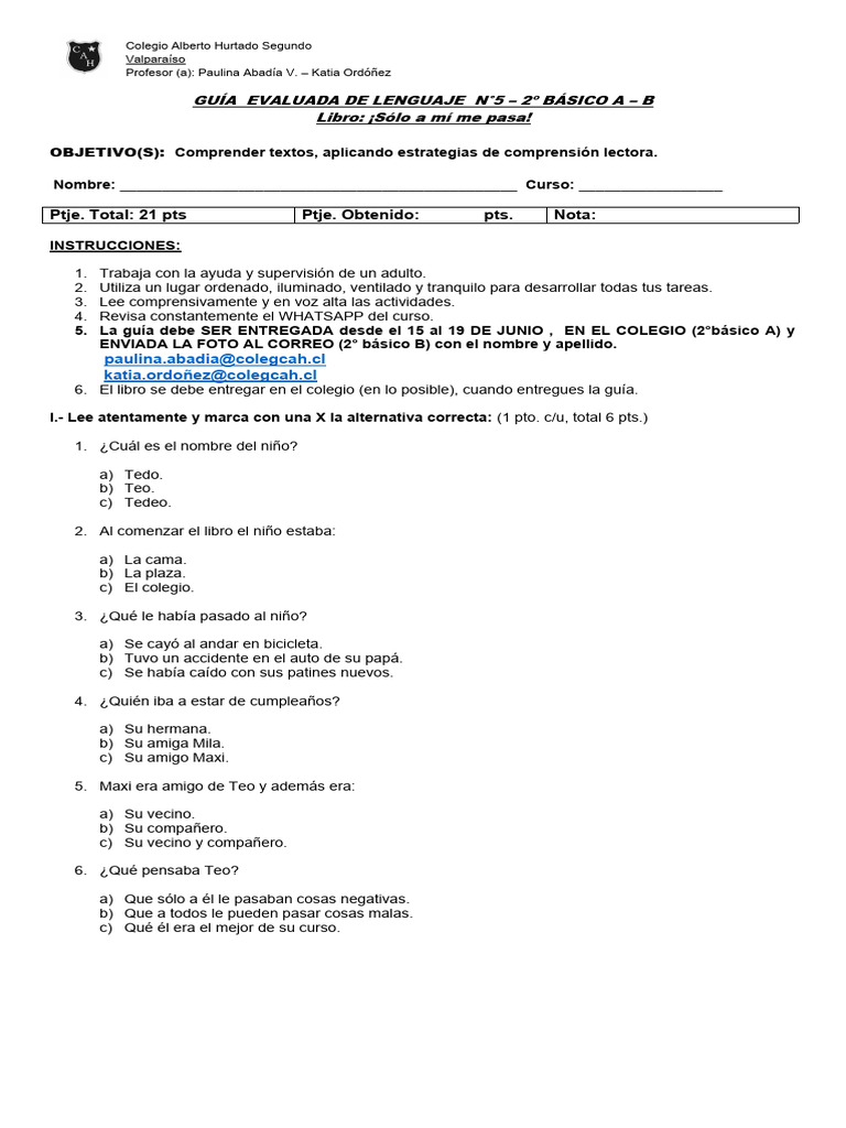 Libro Evaluad ¡Solo A Mi Me Pasa! 2° Básico A-B N°5 | PDF