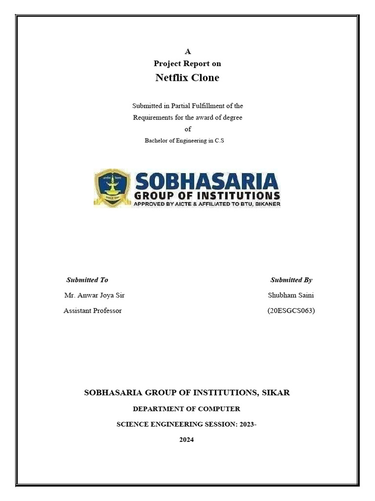 Shubham Saini Netflix Clone Report | PDF | Netflix | Social Media