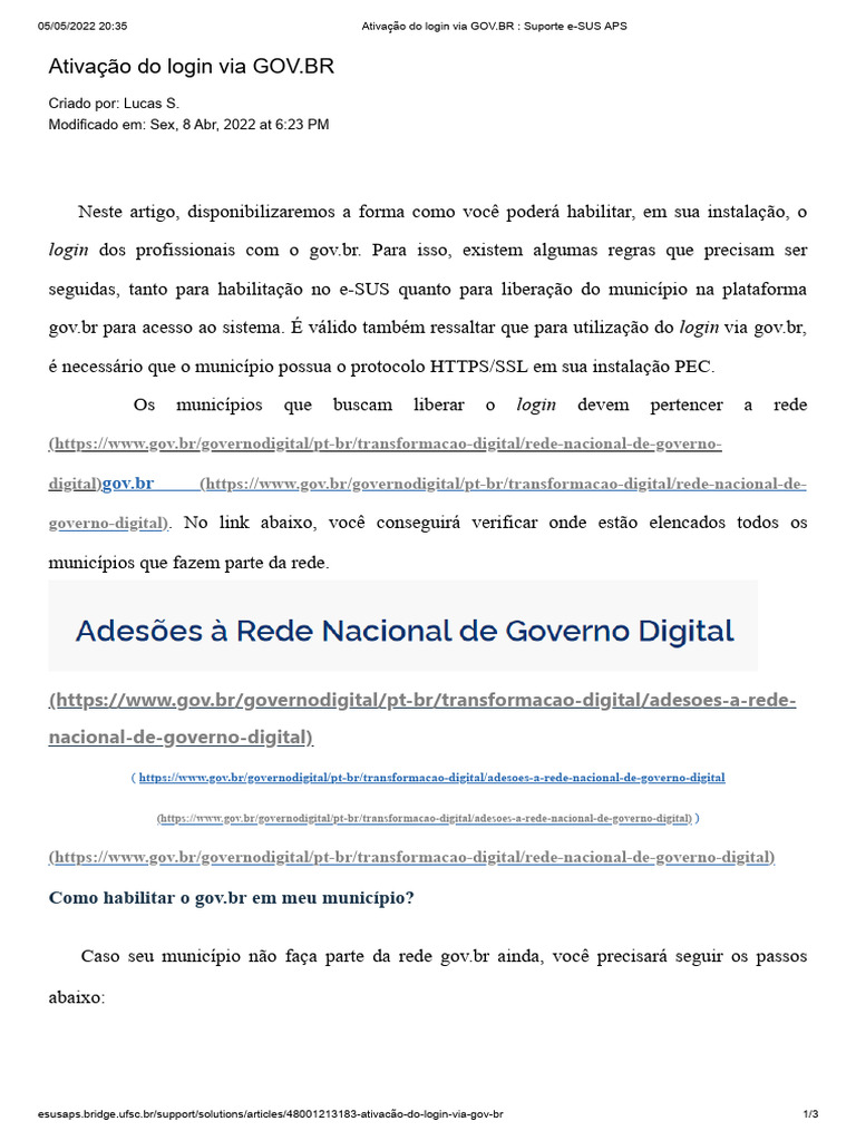 Ativação Do Login Via GOV - BR - Suporte e-SUS APS | Download grátis ...