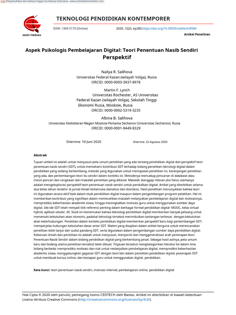 Aspek Psikologis Pembelajaran Digital Teori Penentuan Nasib Sendiri Perspektif | PDF | Komputer
