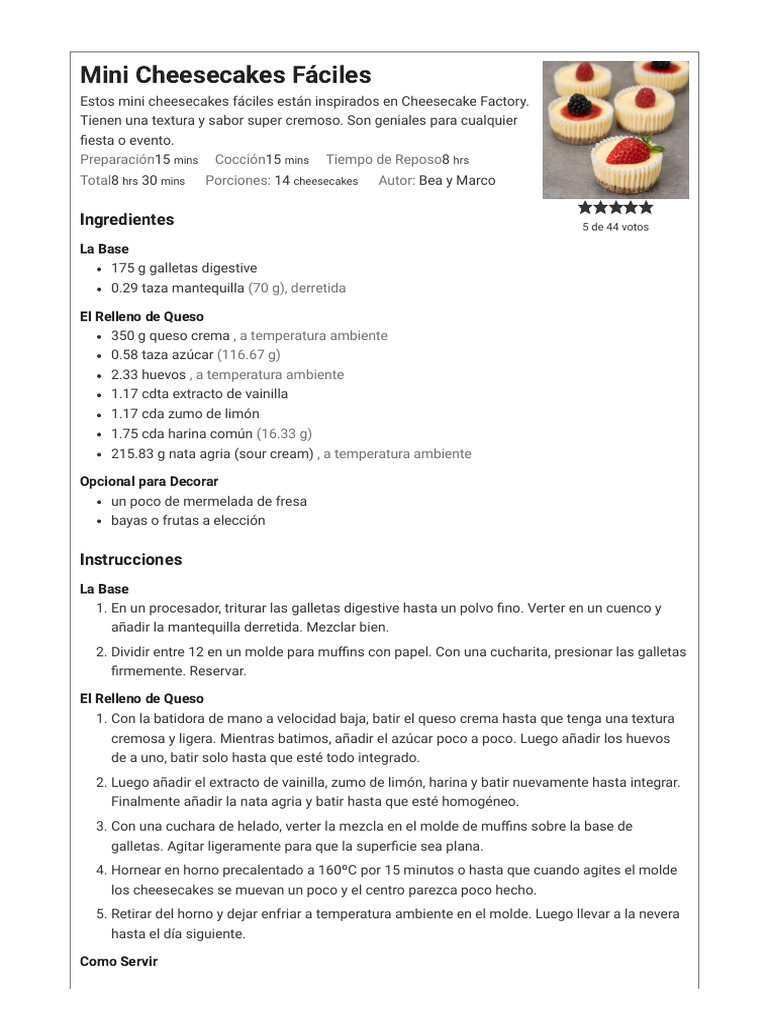 Mini Cheesecakes Fáciles - El Mundo Eats | PDF | Tarta de queso | Cocina