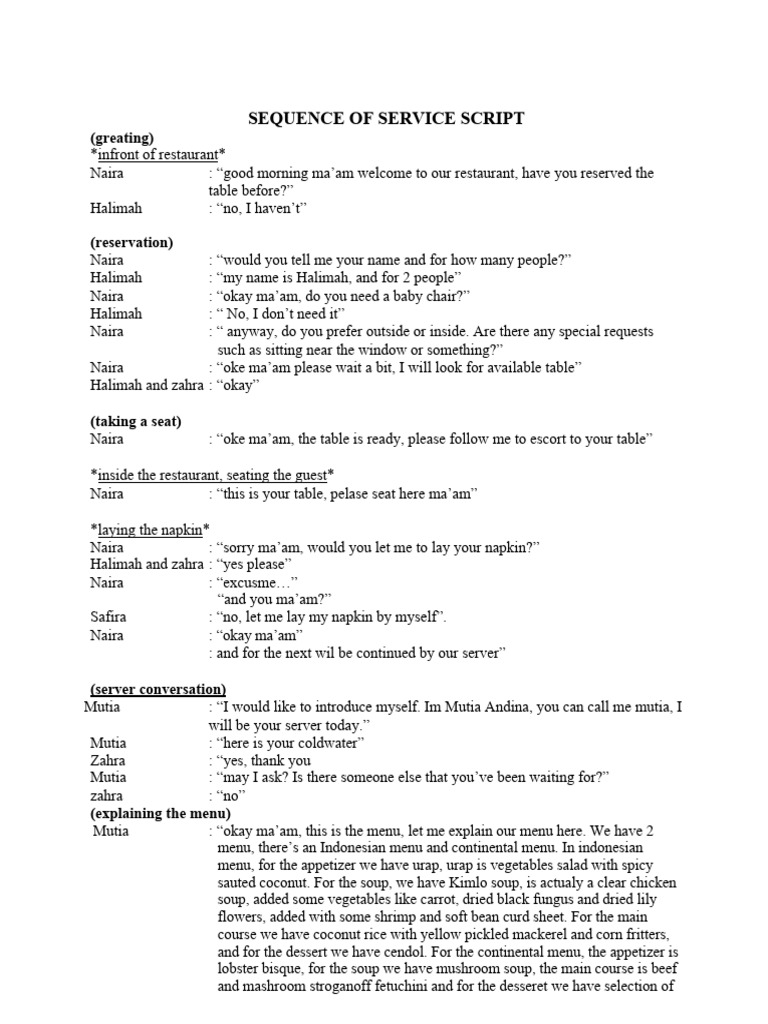 Naira Azwa Fahira - Sequence of Service Dan Room Service Conversation ...