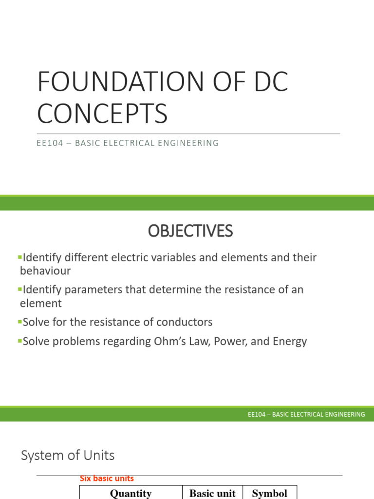 Module 1 - Foundation of DC Concepts, Ohm's Law, Power and Energy | PDF ...
