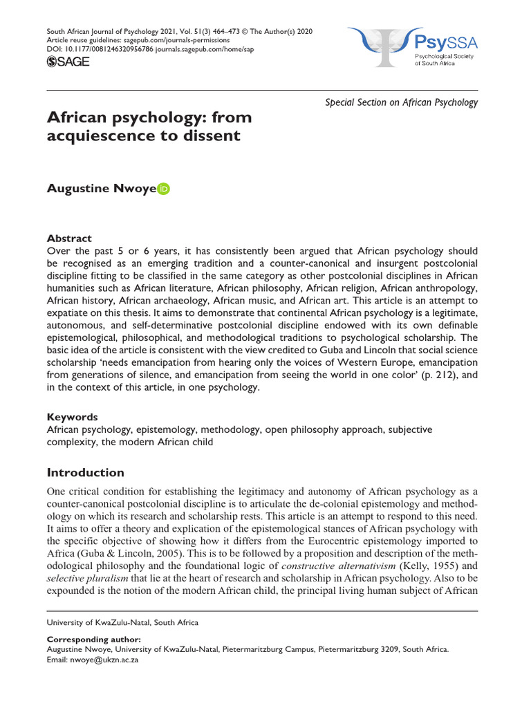 African Psychology From Acquiescence To Dissent | PDF | Psychology ...