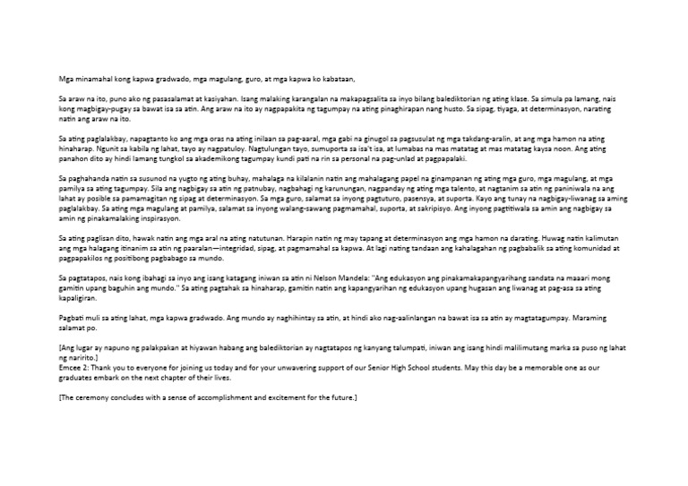 Valedictorian Speech-Tagalog | PDF