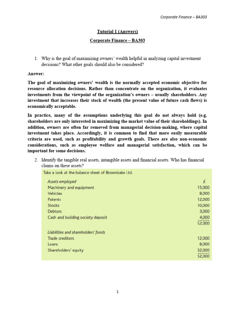 Tutorial 1 - Solution | PDF | Corporate Governance | Stocks