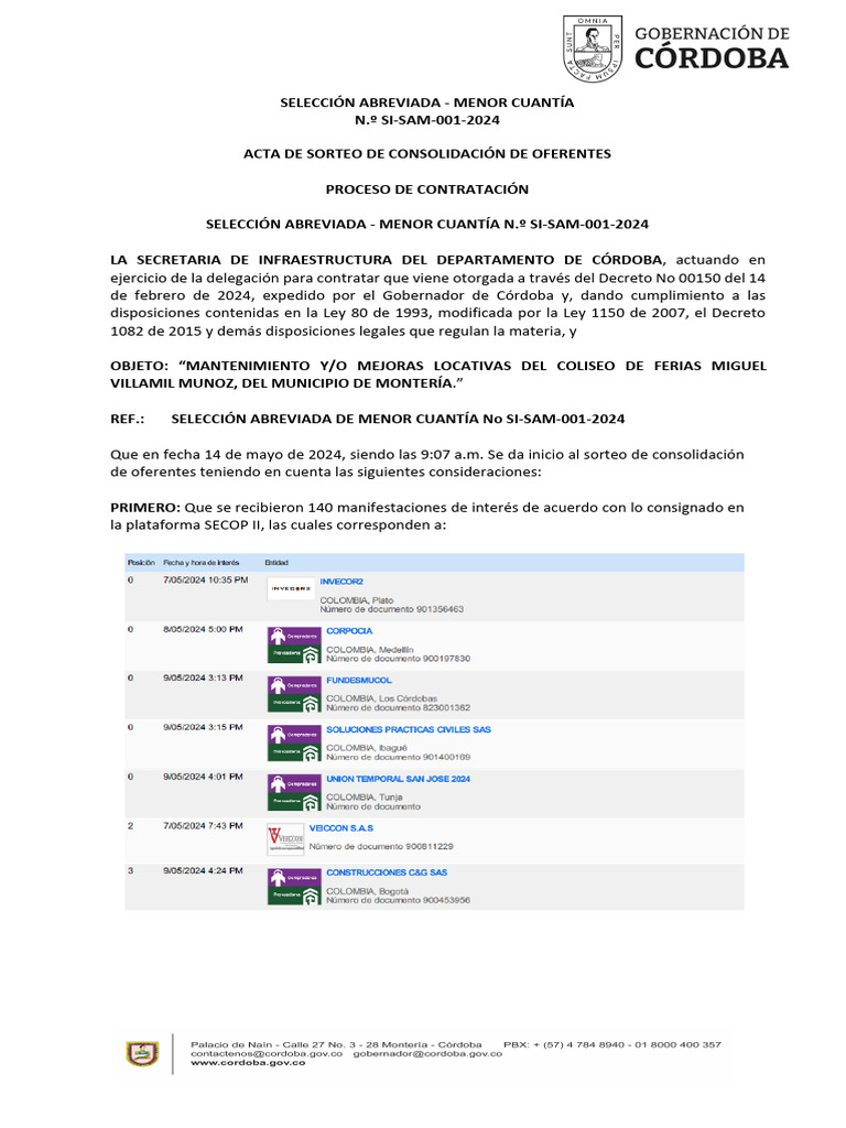 Acta de Sorteo Si-Sam-001-2024 | PDF