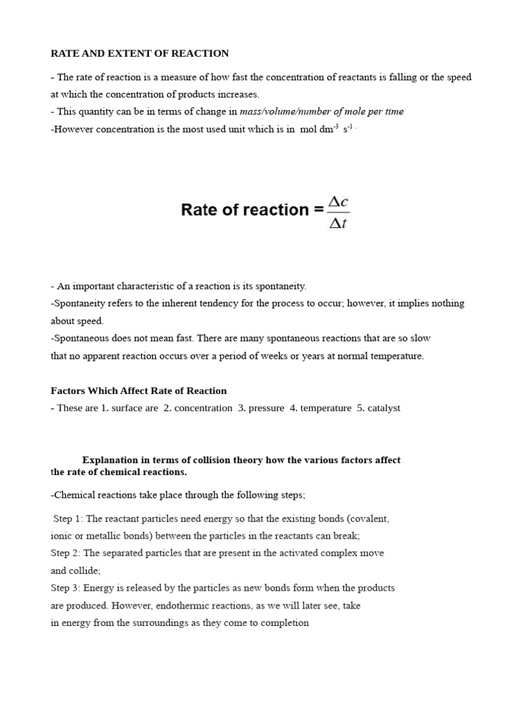 Rate and Extent of Reaction | PDF | Reaction Rate | Chemical Reactions