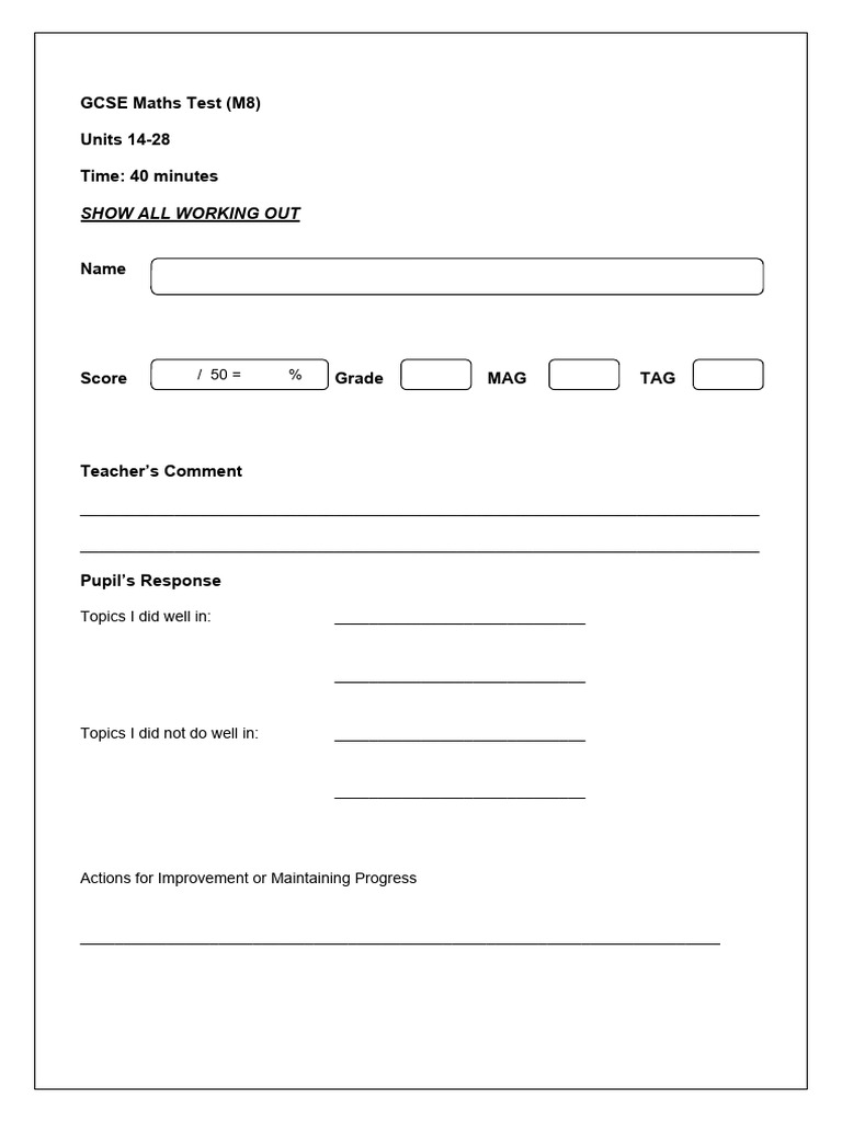 GCSE Maths M8 Units 14-28 Test Questions (Tracking 5) | PDF | Equations ...