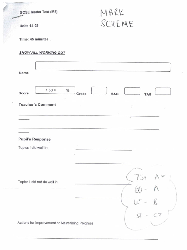 GCSE Maths M8 Units 14-28 Test Solutions (Tracking 5) | PDF
