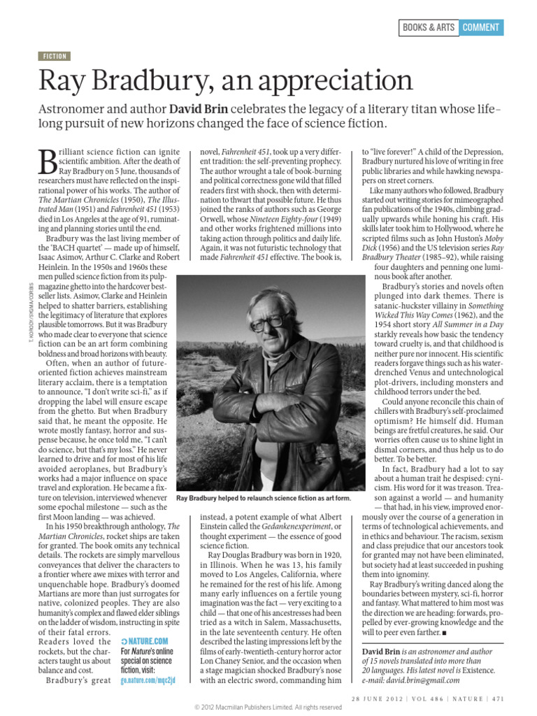 Ray Bradbury, An Appreciation | PDF | Ray Bradbury | Science Fiction