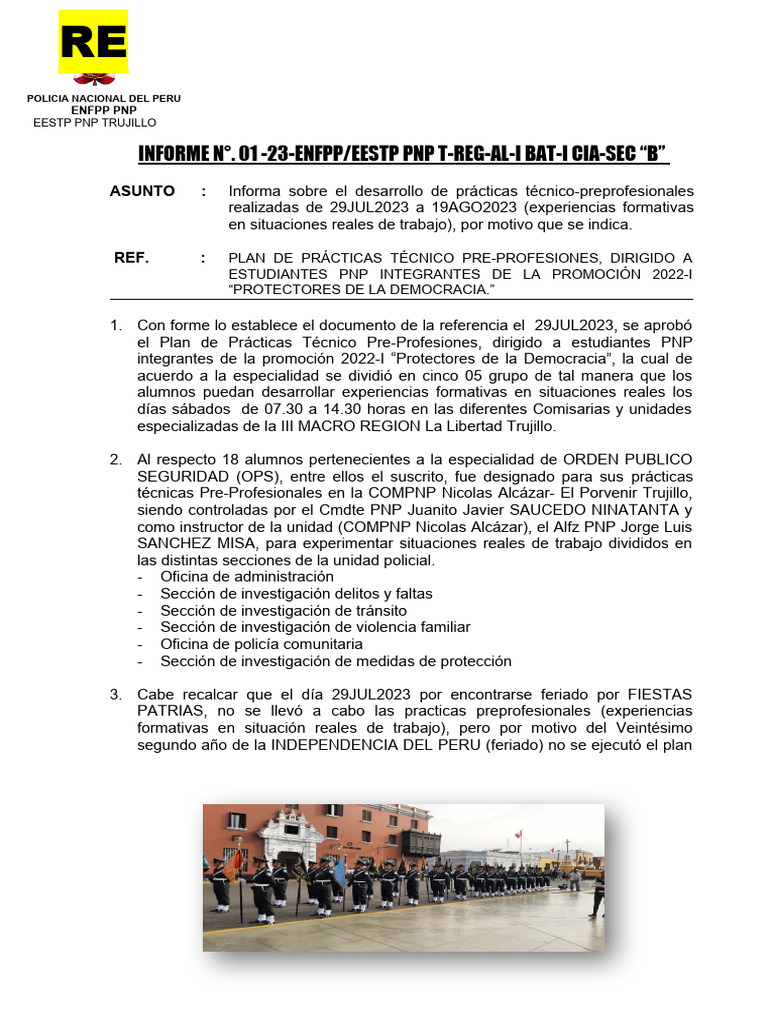 Informe de Prácticas PNP 2023 | PDF | Policía | Gobierno