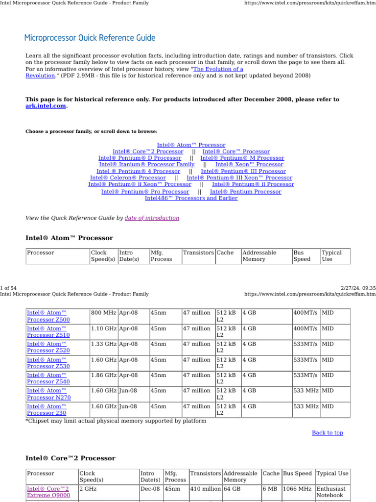 Intel Microprocessor Quick Reference Guide - Product Family | PDF | Intel | Central Processing Unit