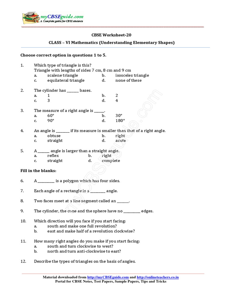 06 Maths Ws 05 Understanding Elementary Shapes 03 | PDF | Triangle | Euclid 06 Maths Ws 05 Understanding Elementary Shapes 03 | PDF | Triangle | Euclid
