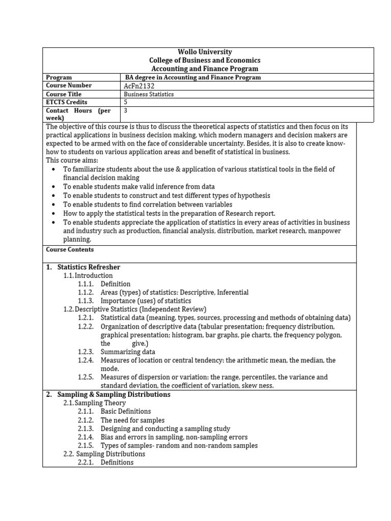 Business Course Outline | PDF | Statistics | Errors And Residuals