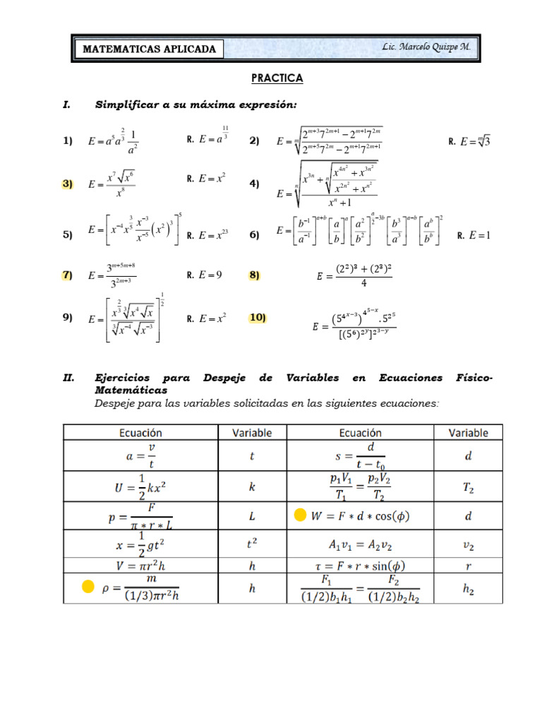 Práctica de Matemáticas Aplicadas | PDF | Matemáticas | Álgebra