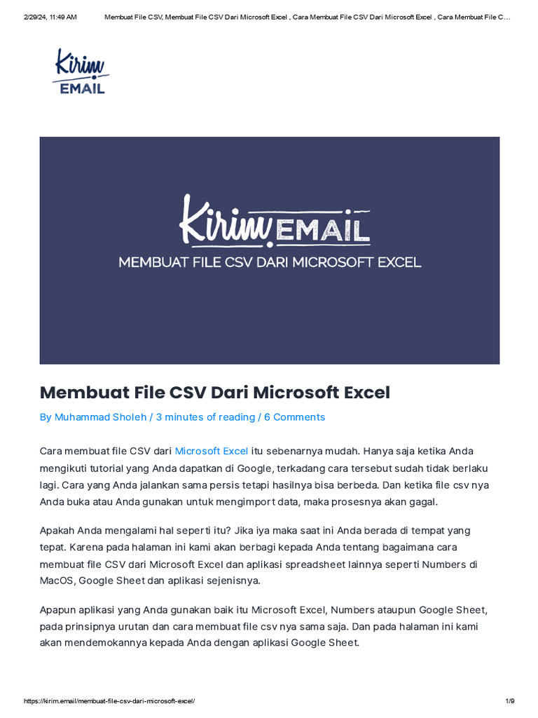 Membuat File CSV Dengan Microsoft Excel | PDF