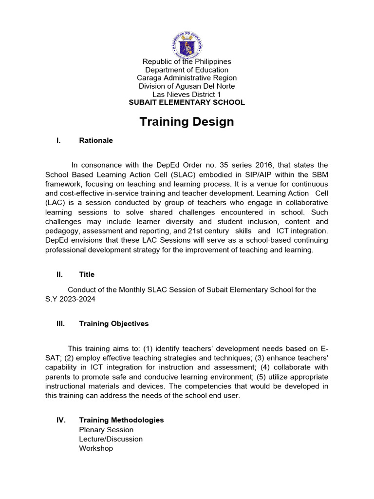 Training Design of LAC 2023 2024 | Download Free PDF | Educational Technology | Teachers
